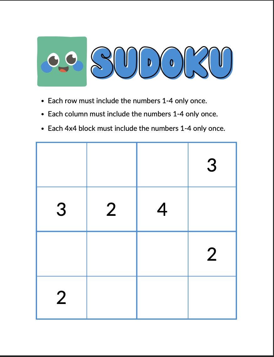 Sudoku Puzzles for Kids, Sudoku Game Activity for Kindergarten, Easy ...
