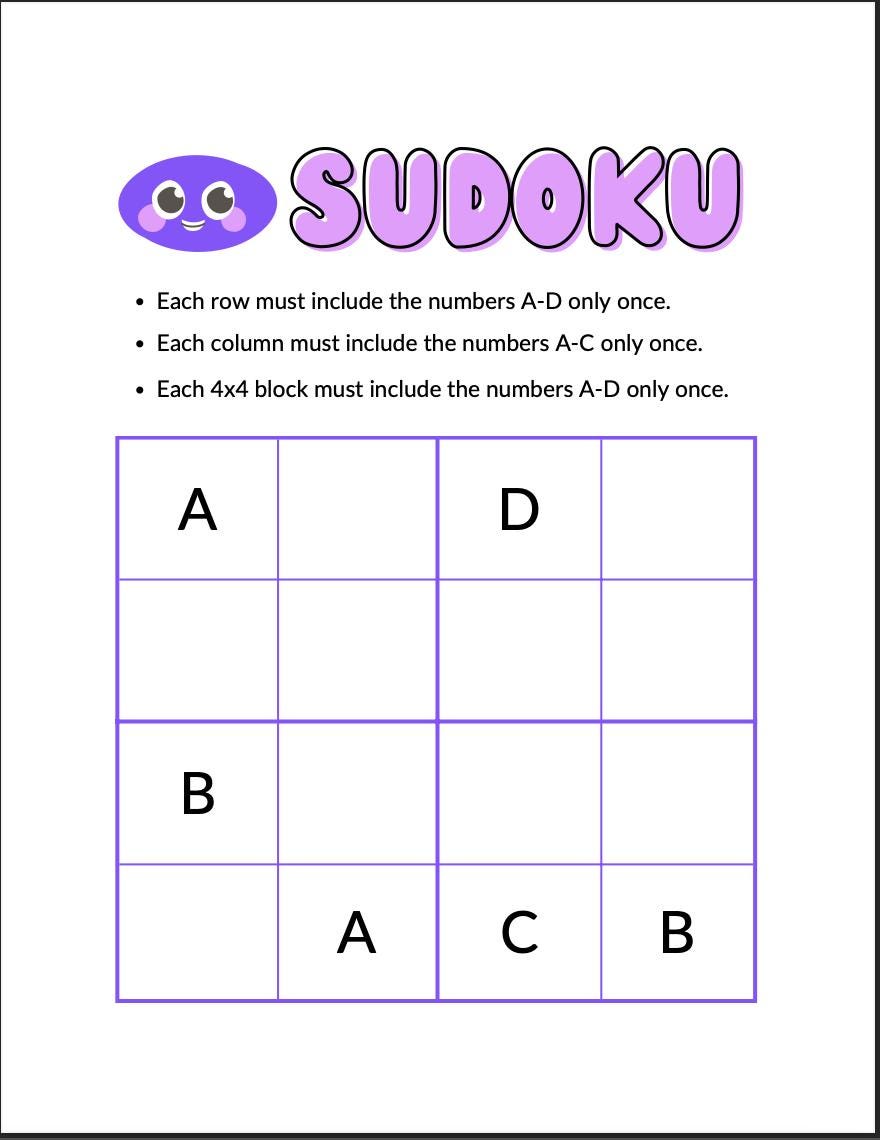 Sudoku Puzzles for Kids, Sudoku Game Activity for Kindergarten, Easy ...