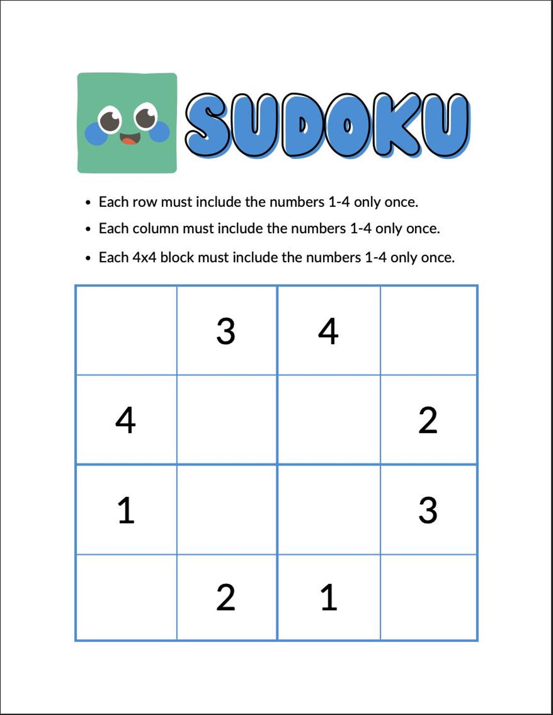 Sudoku Puzzles for Kids, Sudoku Game Activity for Kindergarten, Easy ...