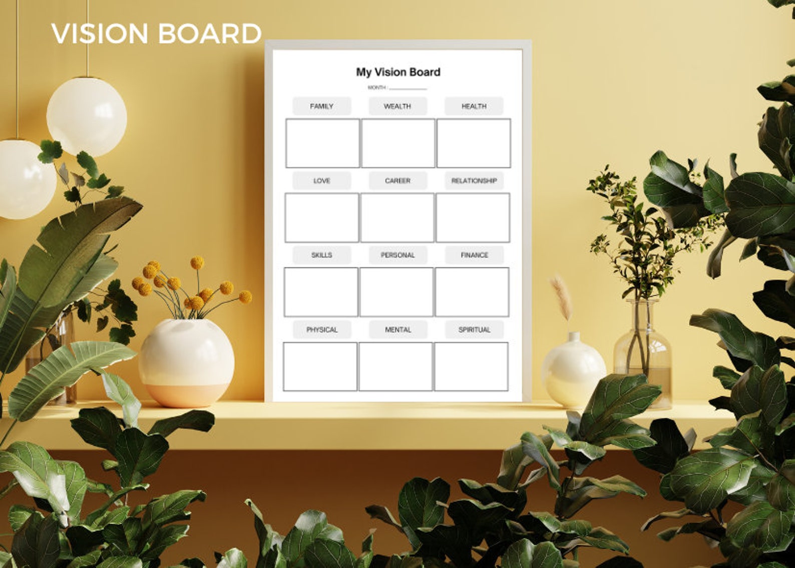 Printable Vision Board, Digital Printable, Digital Self Love Vision ...