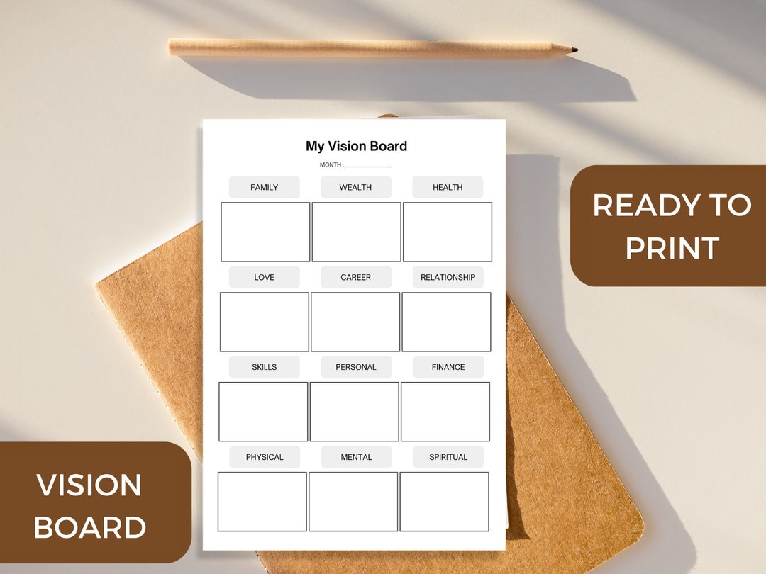 Printable Vision Board, Digital Printable, Digital Self Love Vision ...