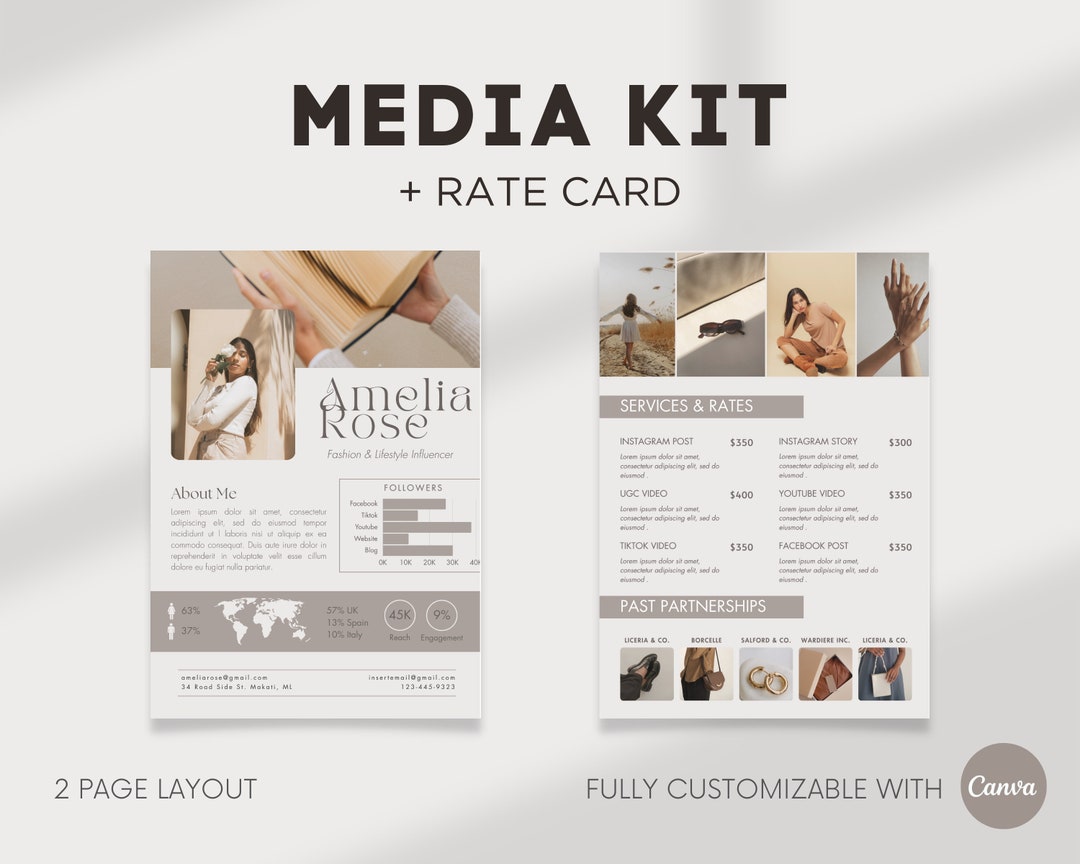 2 Page Instagram Influencer Rate Sheet, Blogger Sheet, Editable in ...