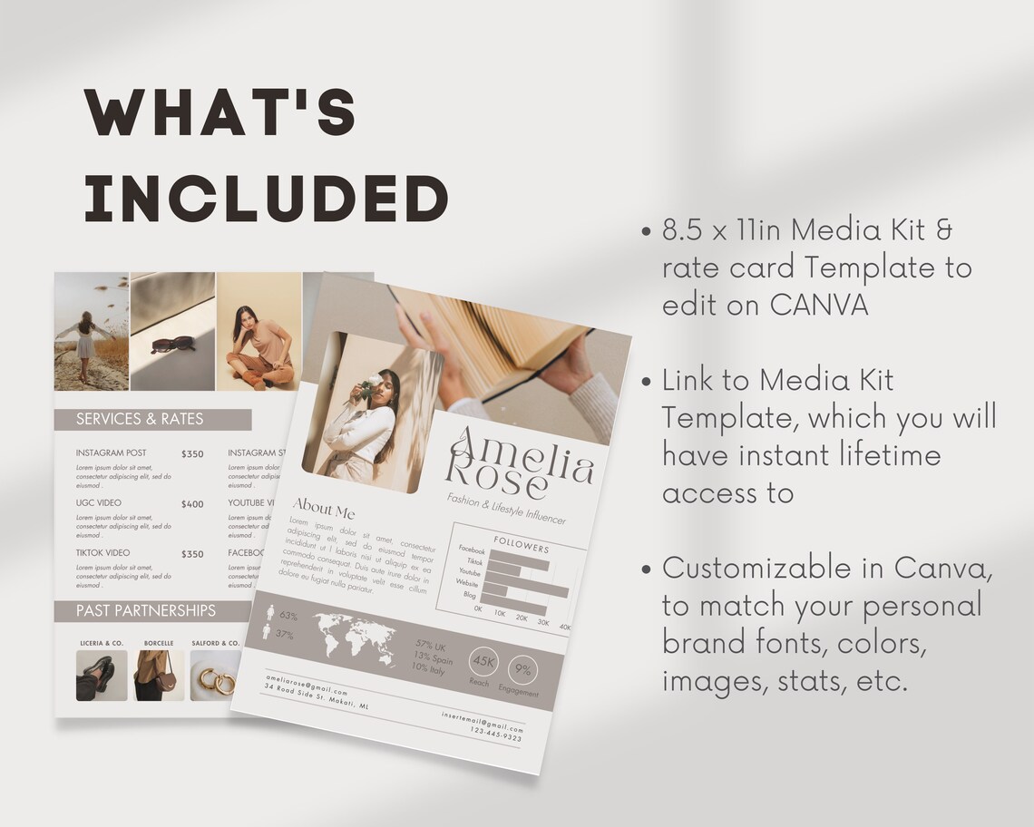 2 Page Instagram Influencer Rate Sheet, Blogger Sheet, Editable in ...