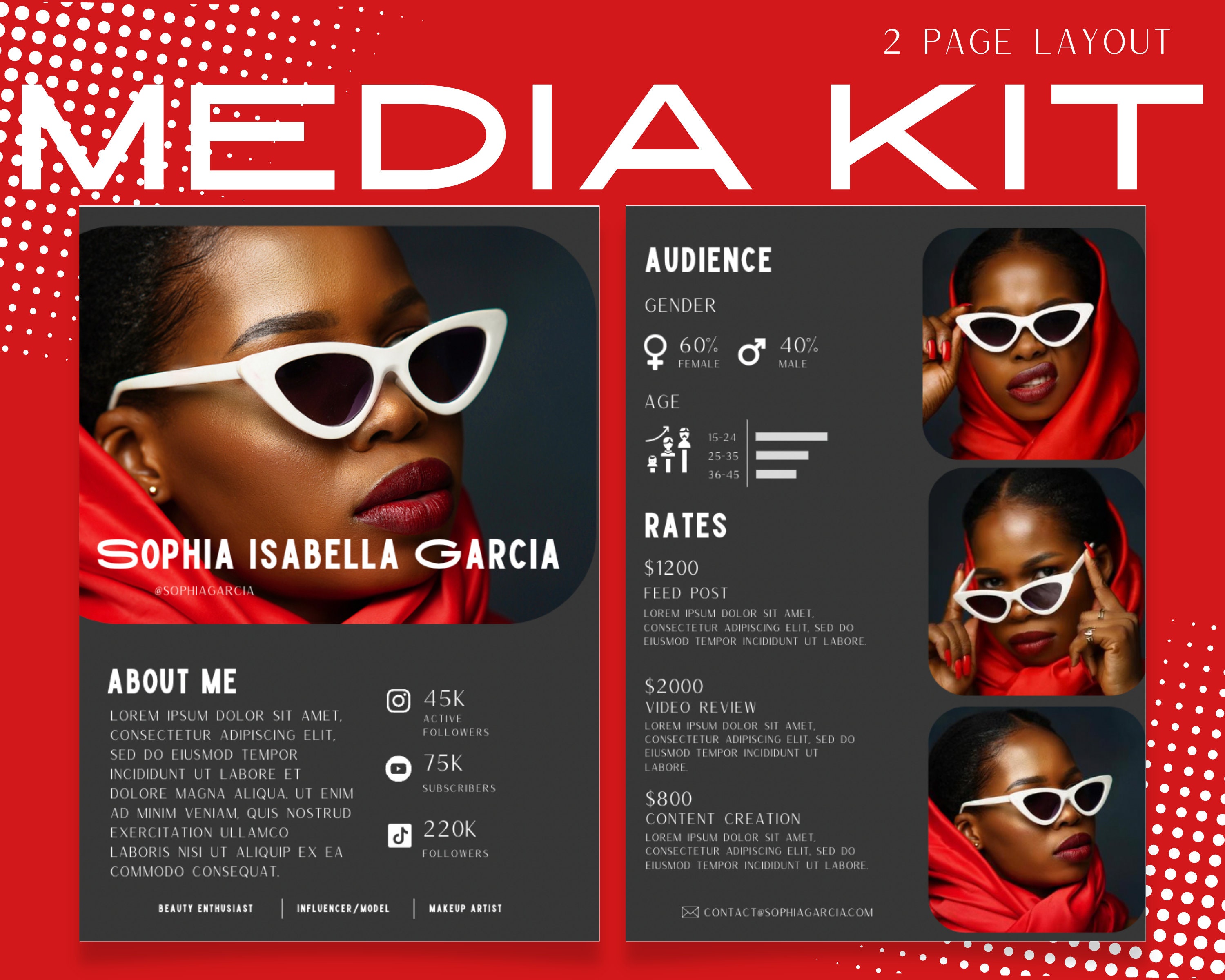 2 Page Media Kit Template | Instagram Influencer Porfolio, UGC Media ...