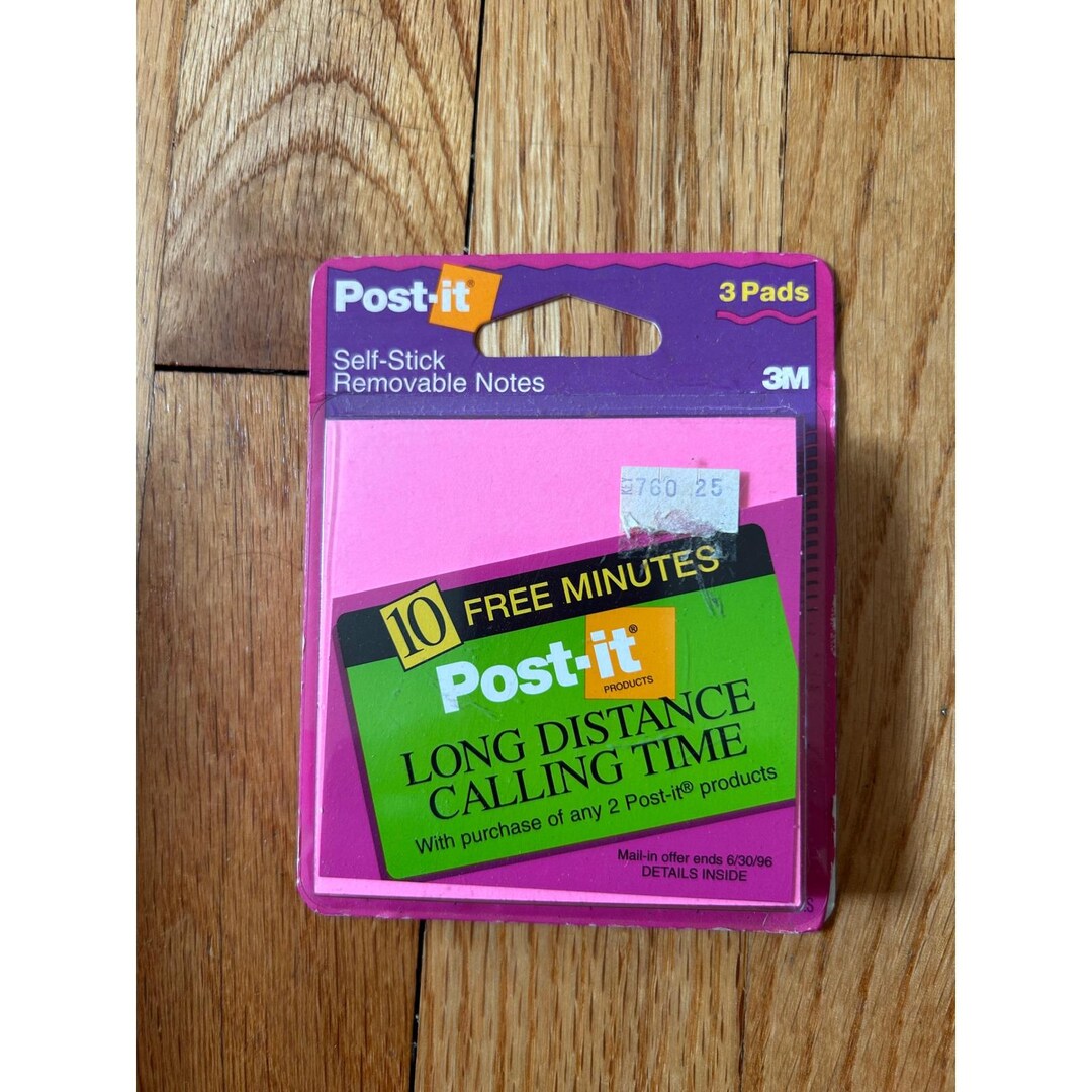 1994 in Package Post-it Pink Self-stick Removable Notes 3 Pads Vtg Made ...