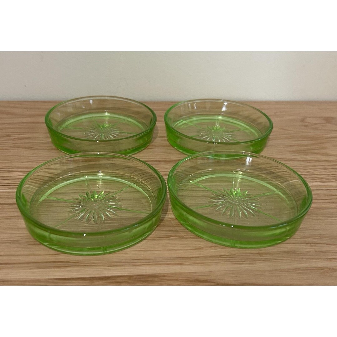 Vintage Green Uranium / Vaseline Federal Depression Glass Coaster Set ...