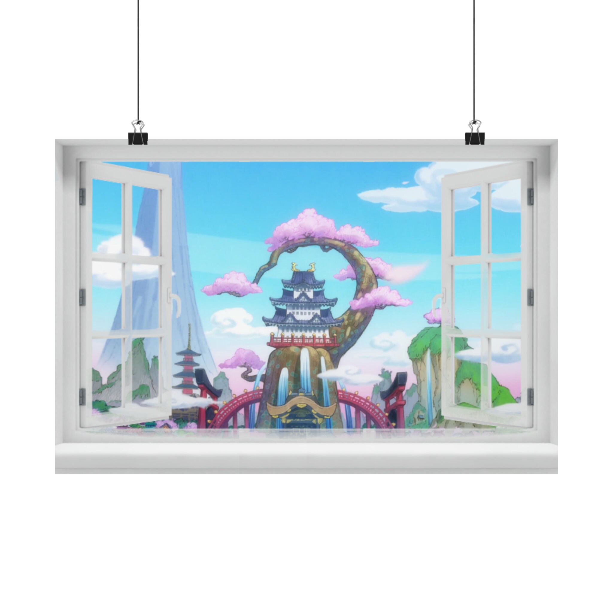 One Piece Wano Country Fake Window Anime Wall Art Room Decor Matte ...