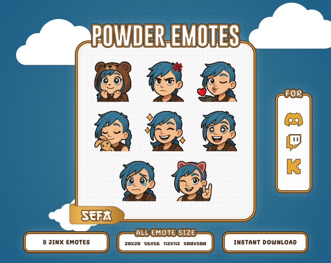 JINX ARCANE EMOTE | Twitch Emote Set | Twitch, Kick, Discord Emote ...