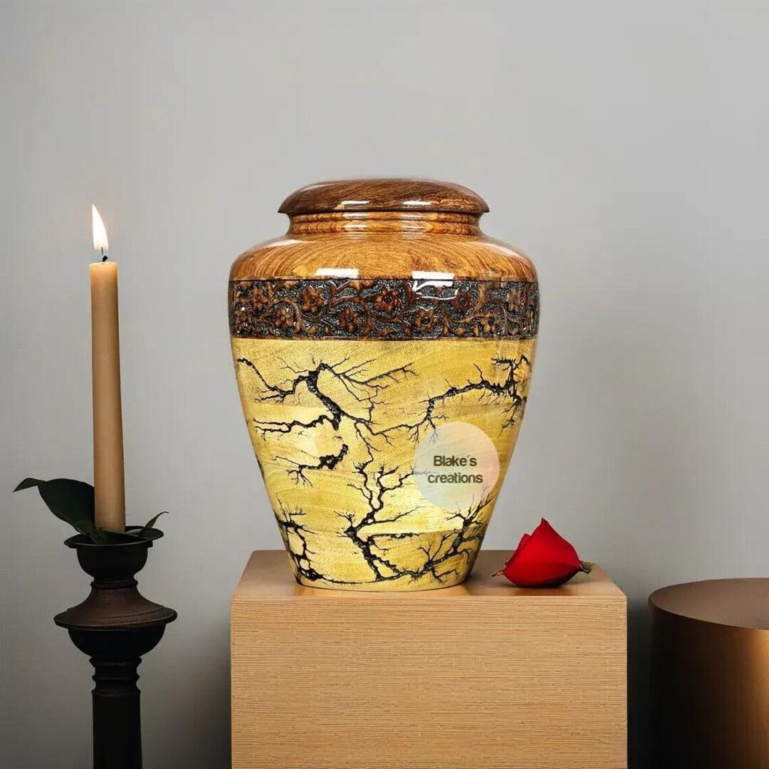 Exquisite Mango and Rosewood Cremation Urn With Intricate Lichtenberg ...