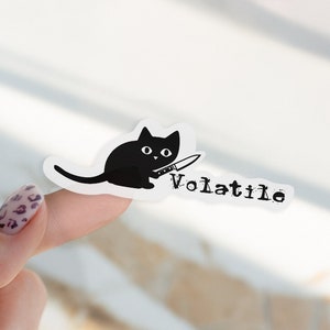 Volatile Cat Sticker, Die Cut, Cat With Knife, Funny Cat Stickers ...