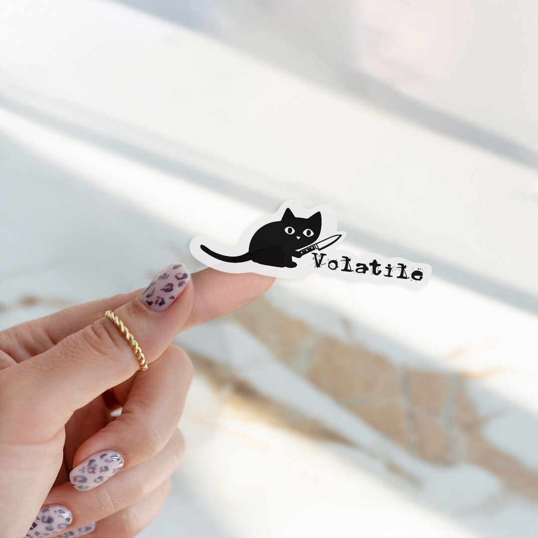 Volatile Cat Sticker, Die Cut, Cat With Knife, Funny Cat Stickers ...
