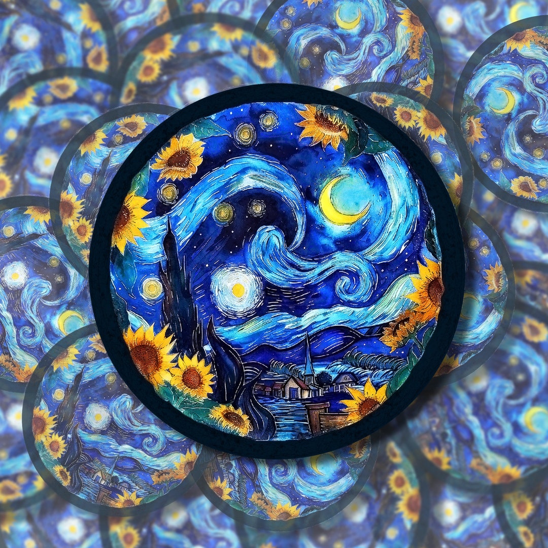 Starry Night Sunflowers Sticker, Vincent Van Gogh, Vinyl Adhesive Decal ...