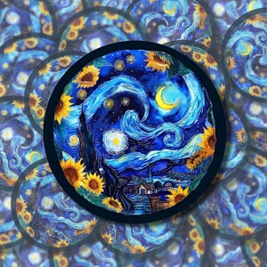 Starry Night Sunflowers Sticker, Vincent Van Gogh, Vinyl Adhesive Decal ...