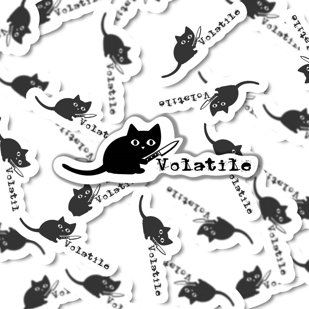 Volatile Cat Sticker, Die Cut, Cat With Knife, Funny Cat Stickers ...