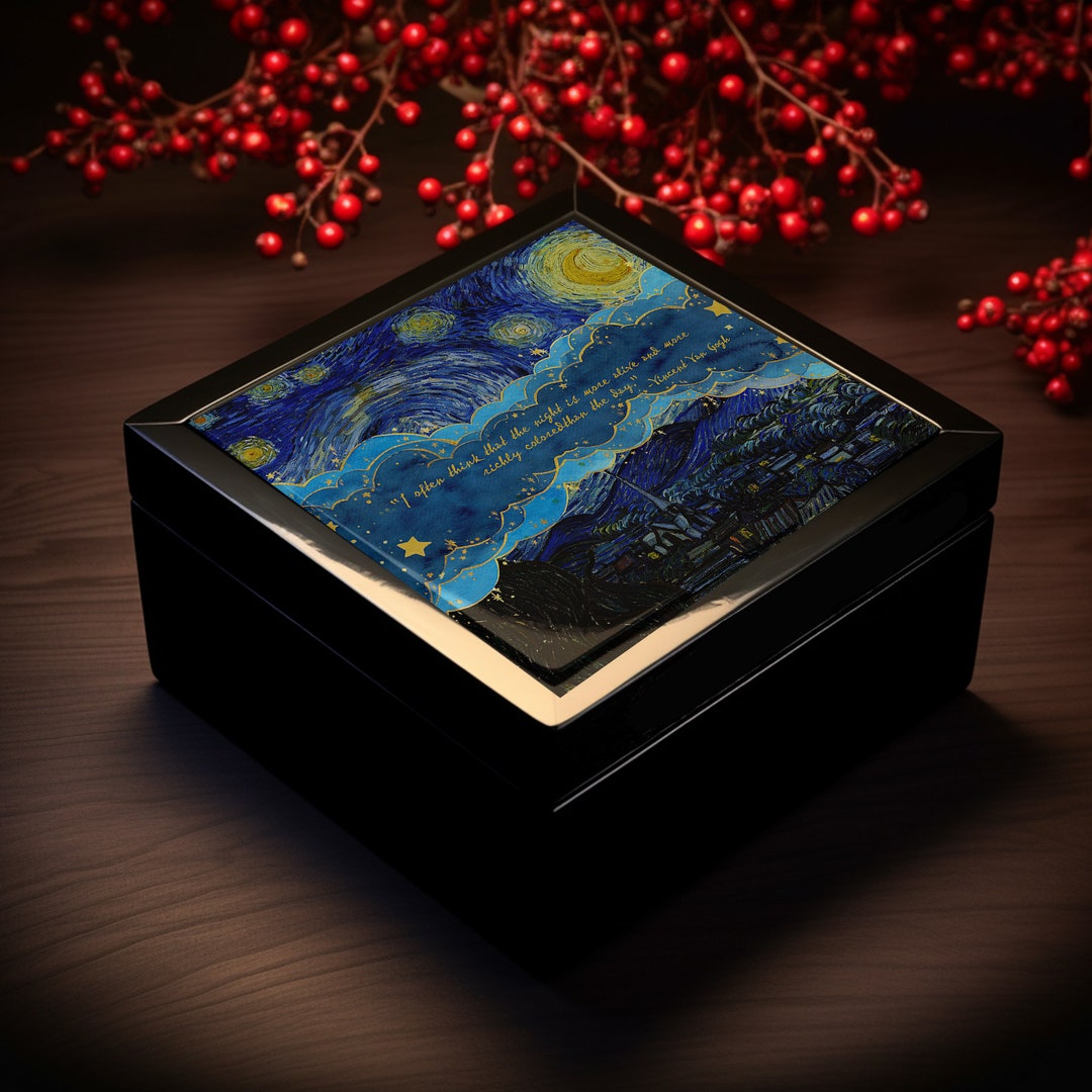 Starry Night and Quote Wood Box Gift, Van Gogh Jewelry Box, Celestial ...