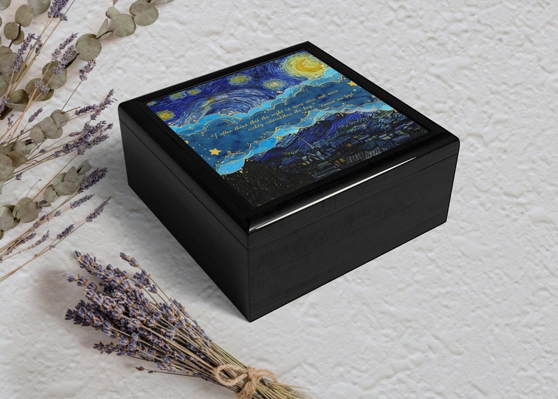 Starry Night and Quote Wood Box Gift, Van Gogh Jewelry Box, Celestial ...