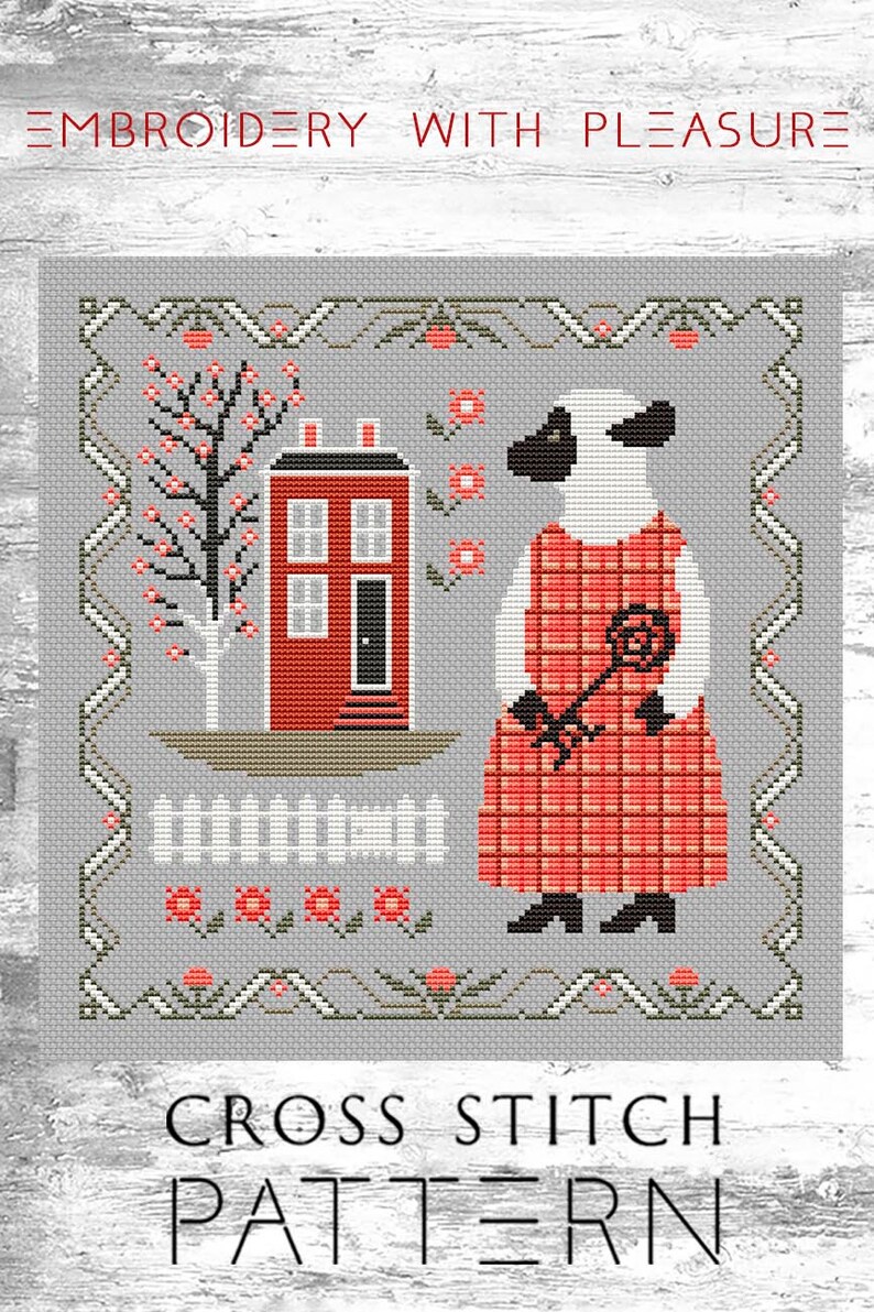 Cute Sheep Sampler Cross Stitch Set of 4 Primitive Embroidery Simple ...