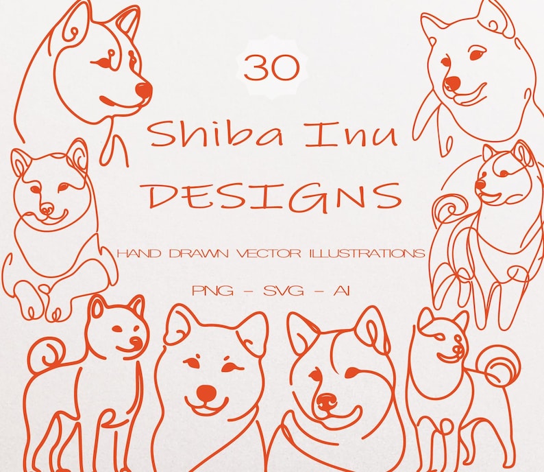 30 Shiba Inu SVG PNG Clipart Bundle Kawaii Shiba Digital Line Art ...