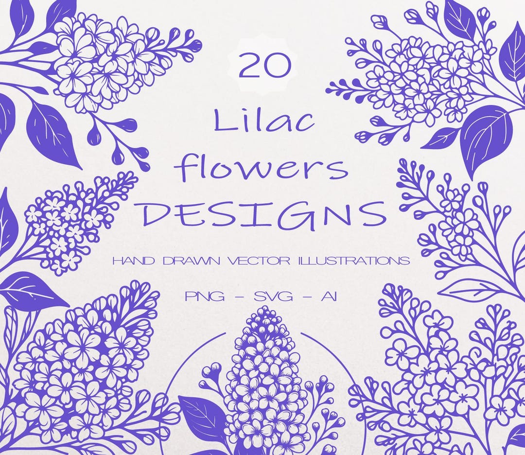 20 Lilac SVG Bundle | Botanical Lilac Flower Clipart | Hand-drawn ...