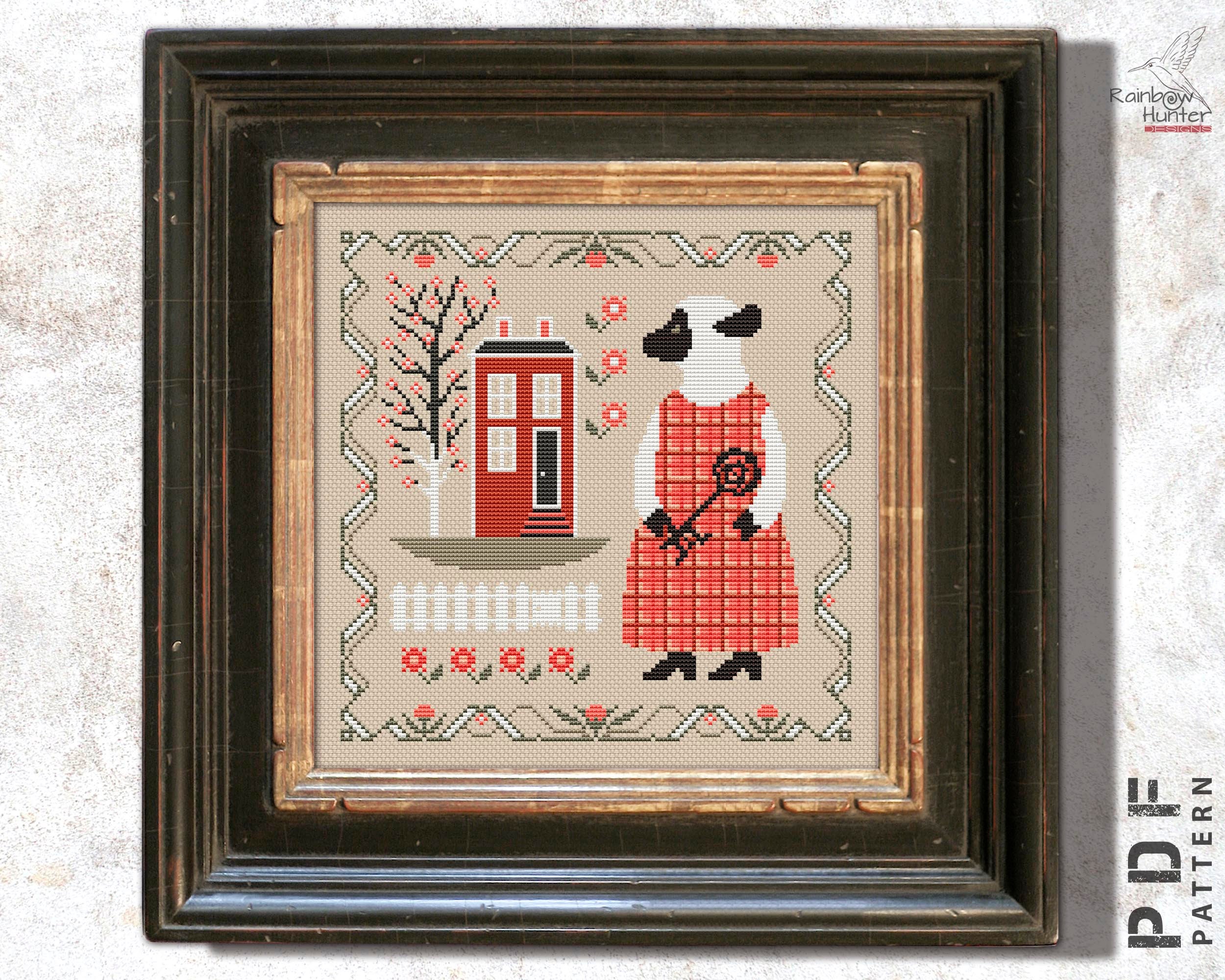 Cute Sheep Sampler Cross Stitch Set of 4 Primitive Embroidery Simple ...