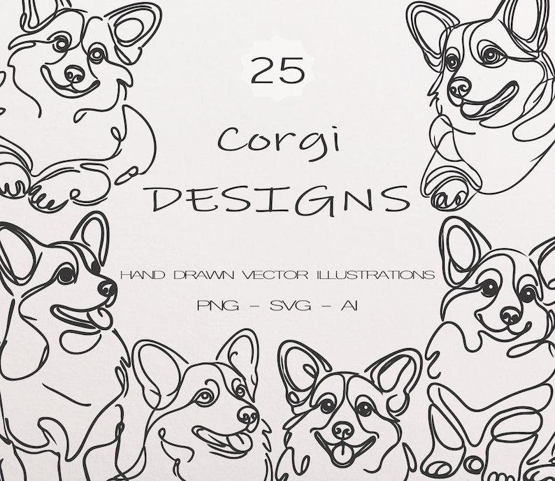 25 Pembroke Welsh Corgi SVG & PNG Clipart Bundle: Digital Line Art ...