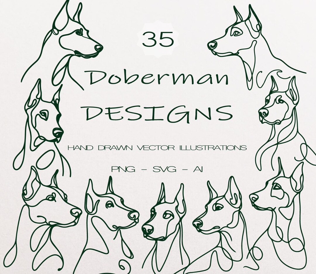 Doberman Line Art: Minimalist Dog Vector Clipart Bundle (digital ...