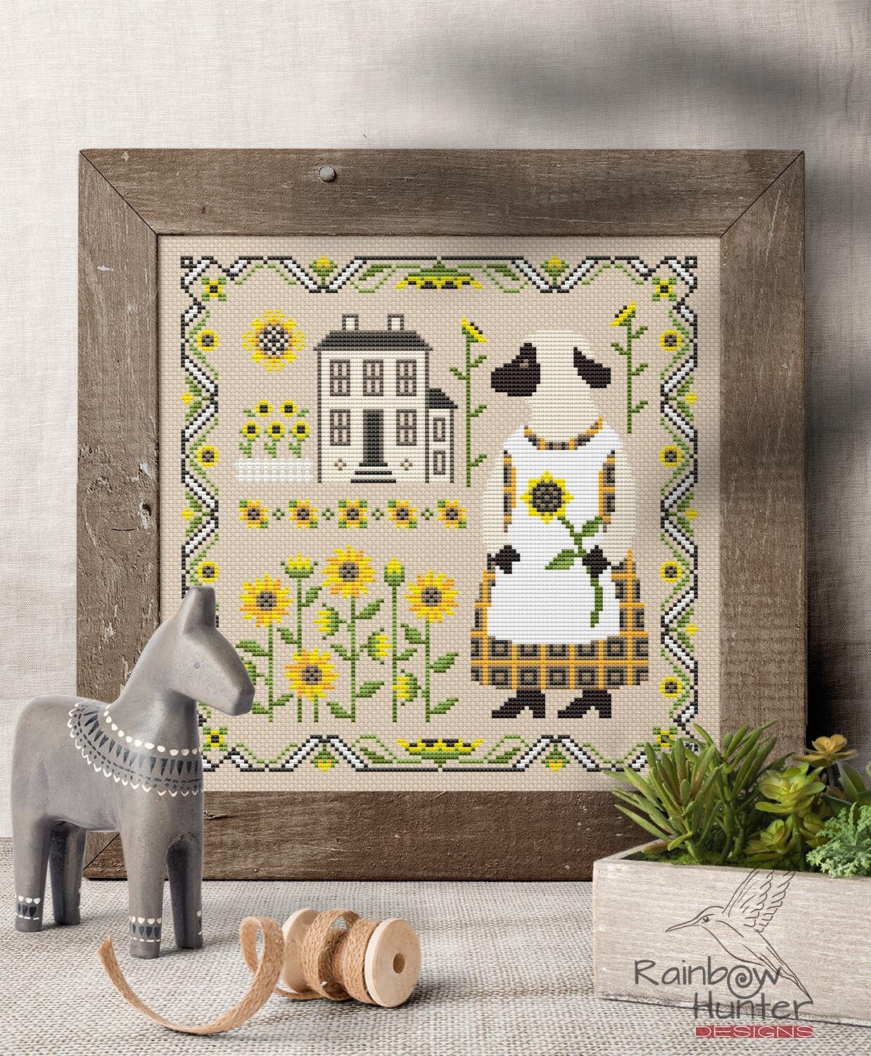 Cute Sheep Sampler Cross Stitch Set of 4 Primitive Embroidery Simple ...