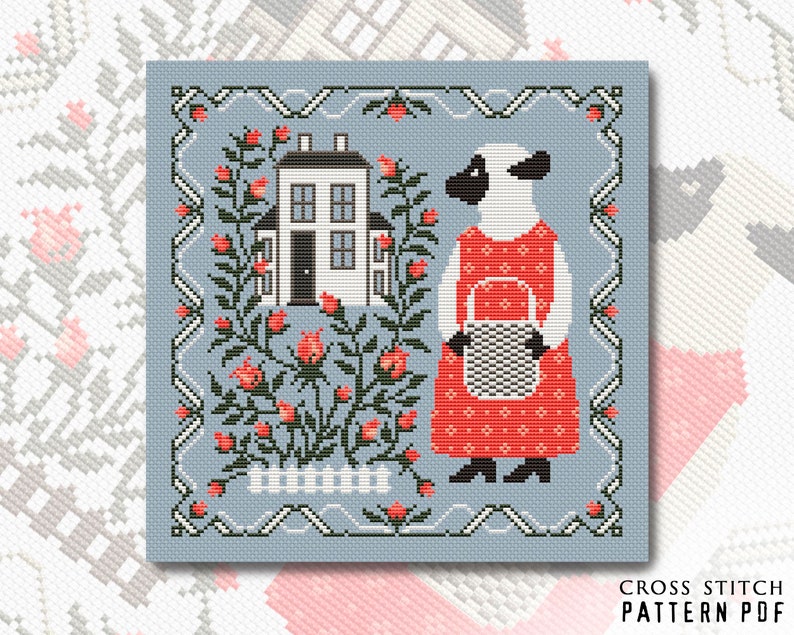 Cute Sheep Sampler Cross Stitch Set of 4 Primitive Embroidery Simple ...