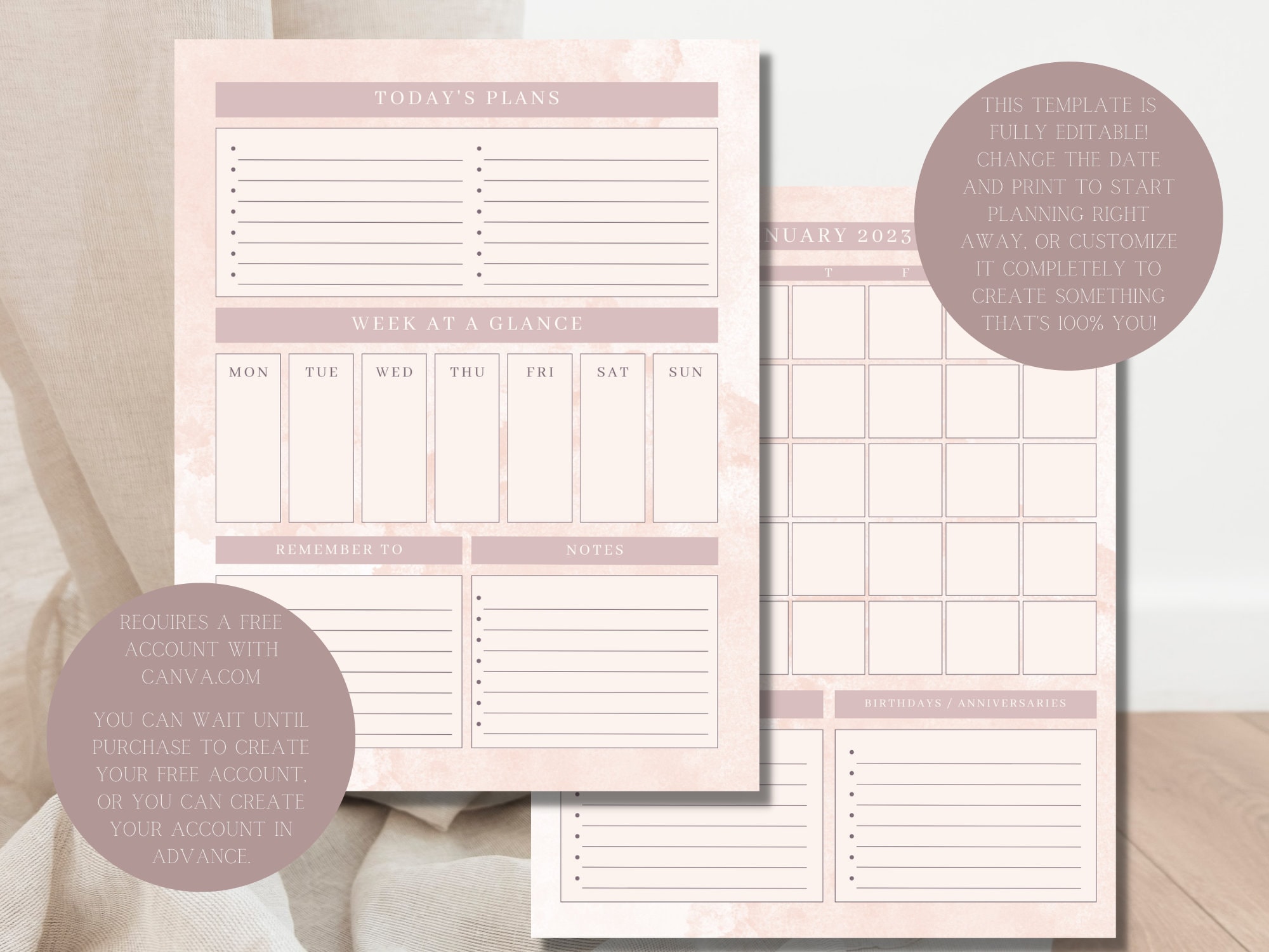 Daily Monthly Planner EDITABLE Template Digital Calendar Template ...