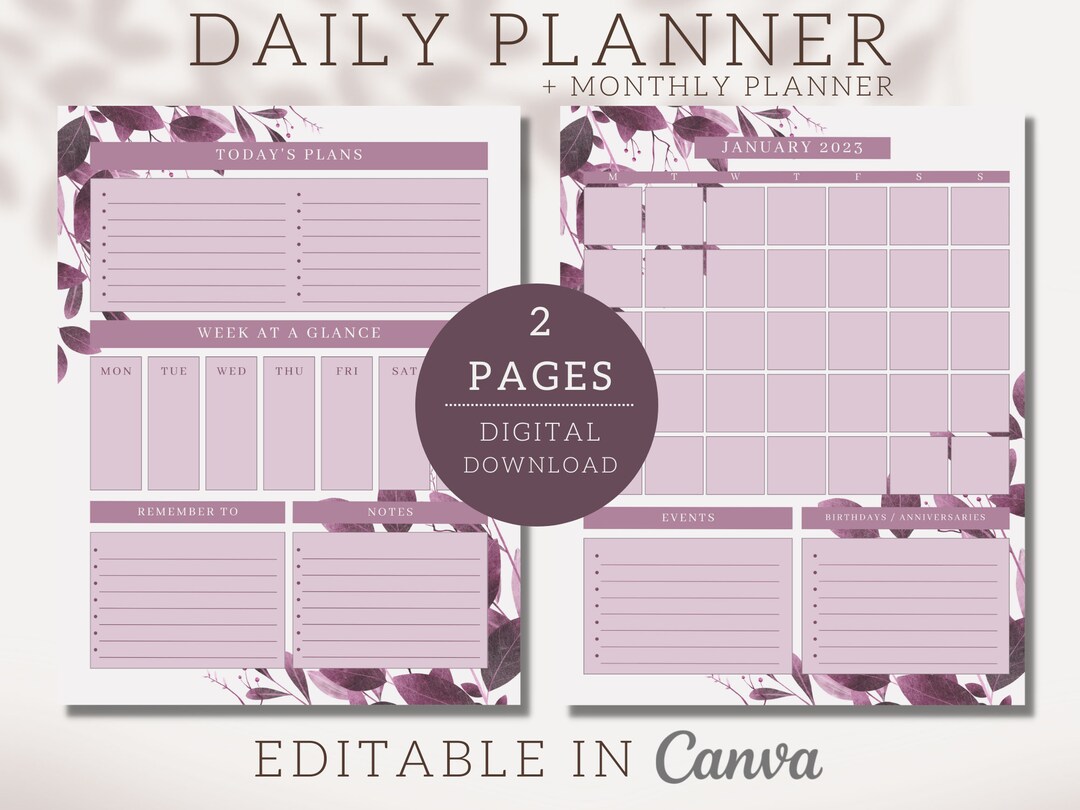Daily Monthly Planner EDITABLE Template | Digital Calendar Template ...