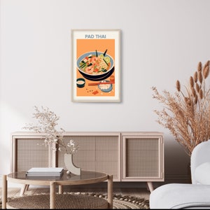 Vintage Style Pad Thai Illustration Art Print, Vibrant Kitchen Wall ...
