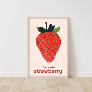 Cute Strawberry Art Fruit Poster Print Fruit Kitchen Art Food Market ...