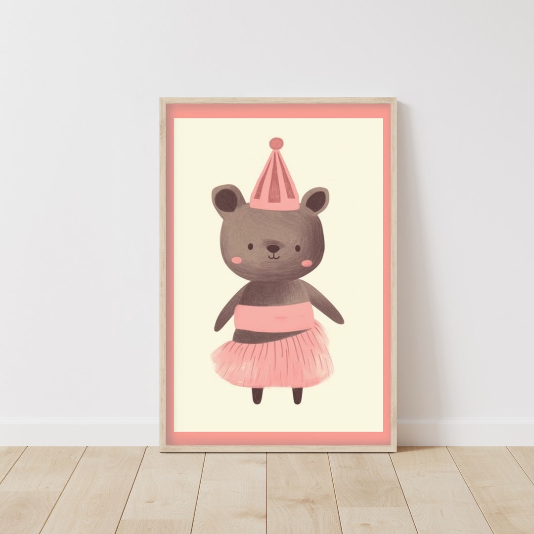 Girly Bear Poster Bear Wall Art Cute Bear Print Baby Animal Art Forest ...