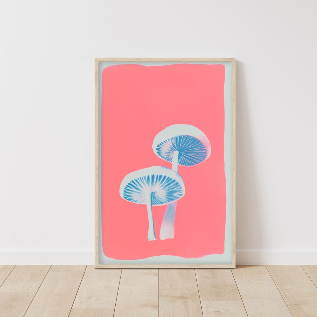 Wild Mushroom Poster Forest Fungi Whimsical Wall Art Bold Pink Plant ...