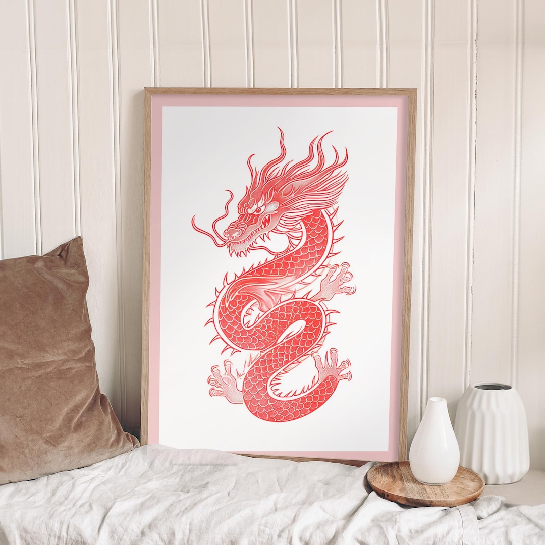 Red Chinese Dragon Poster • Asian Mythology Wall Art • Powerful Brave ...
