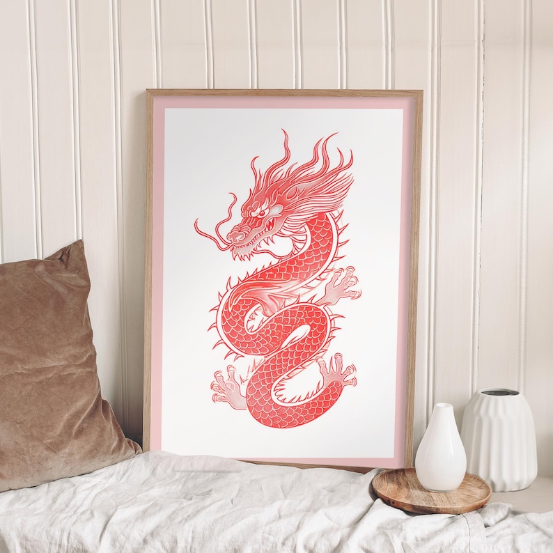 Red Chinese Dragon Poster • Asian Mythology Wall Art • Powerful Brave ...