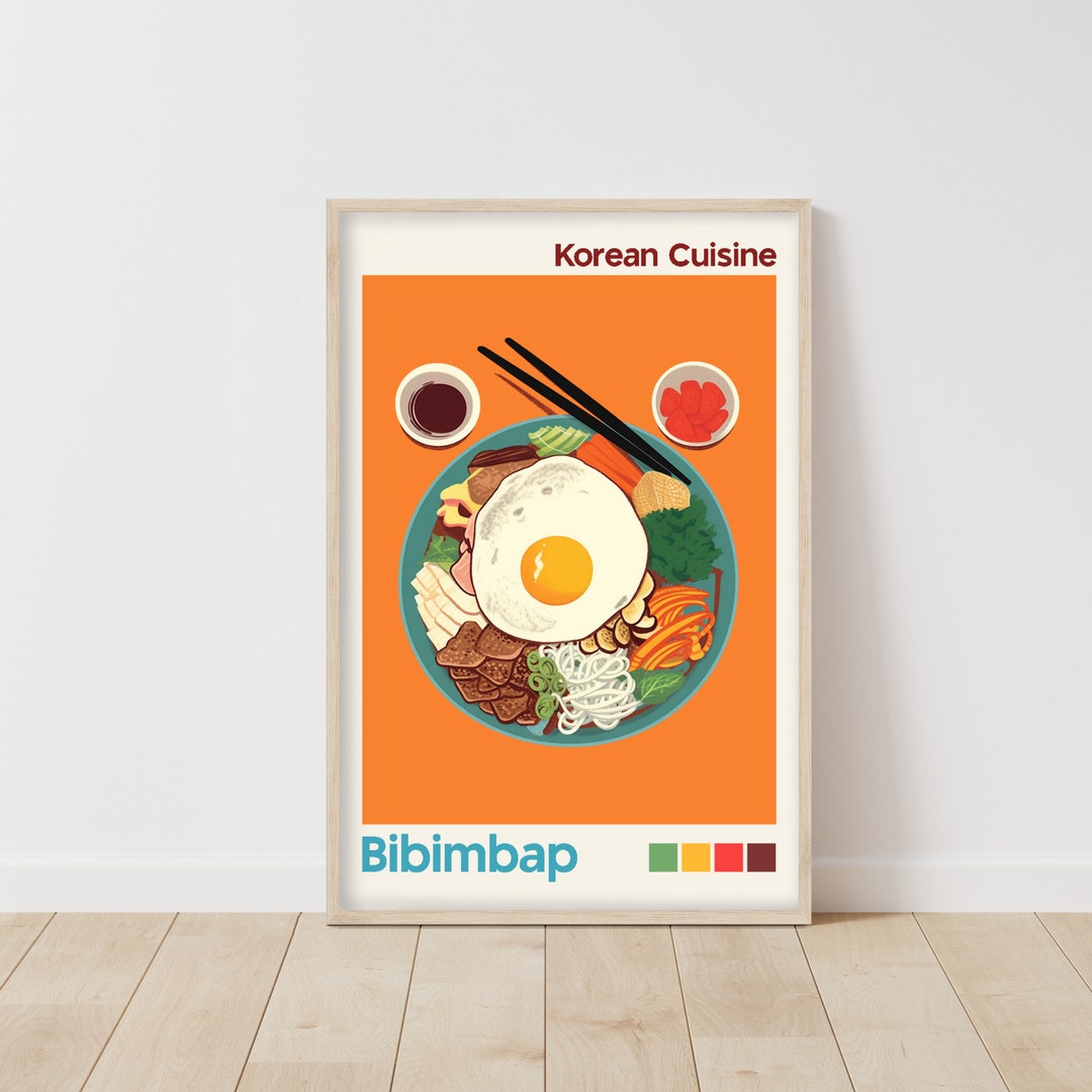 Korean Bibimbap Art Print, Traditional Cuisine Wall Art, Asian Food ...