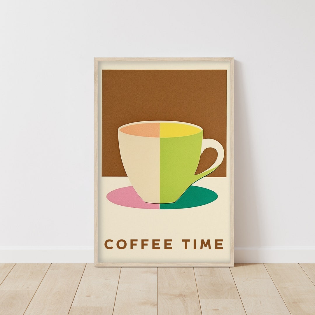 Vintage Coffee Time Poster, Retro Kitchen Art, Mid-century Modern Wall ...