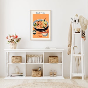 Vintage Style Pad Thai Illustration Art Print, Vibrant Kitchen Wall ...