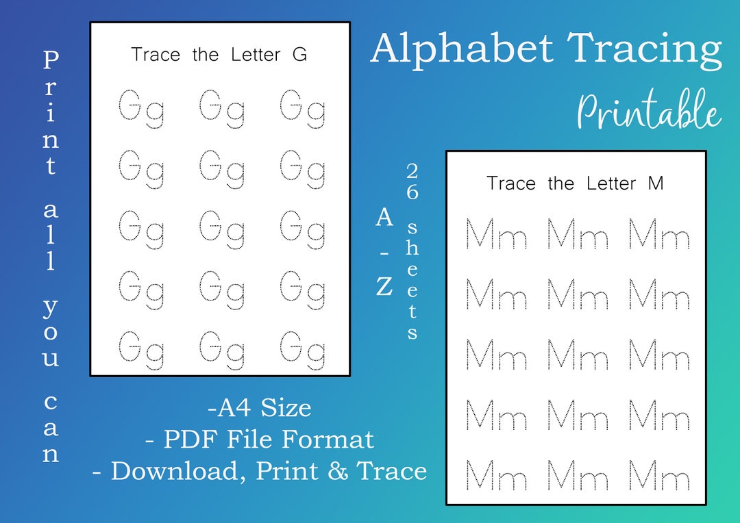 Alphabet Tracing. A-Z. 26 Pages. Letter Tracing. Learning the - Etsy