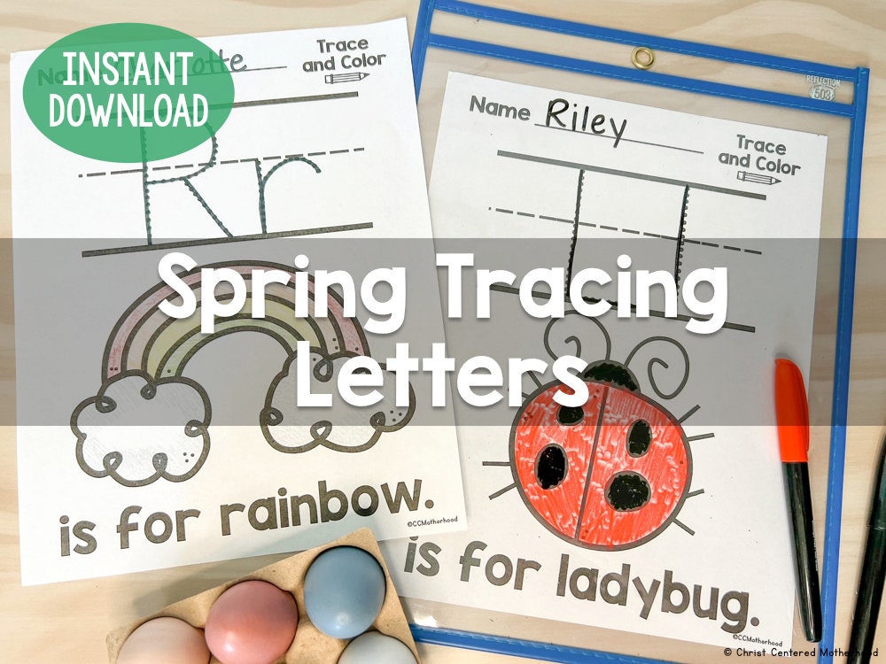 Spring Letter Tracing and Coloring Pages - Etsy