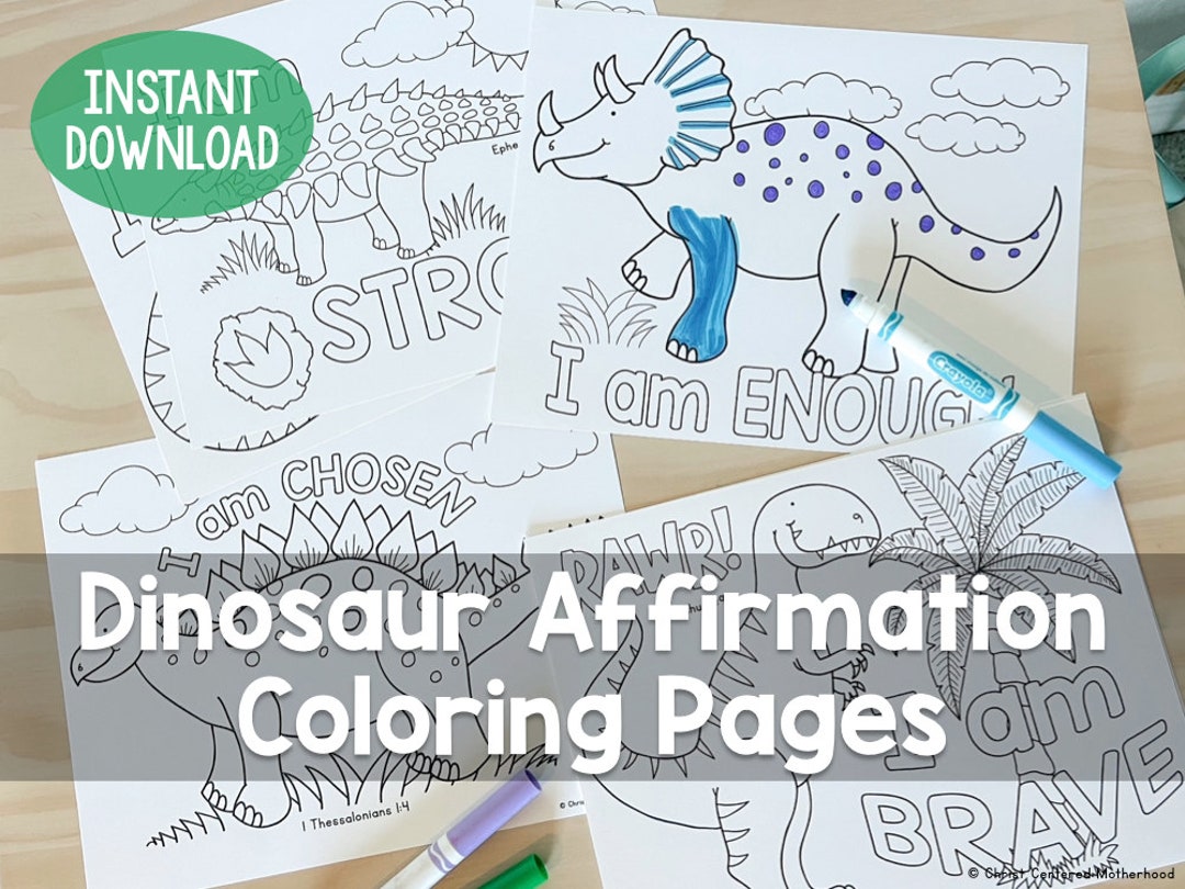 Dinosaur Affirmations Coloring Pages With & Without Bible Verse ...