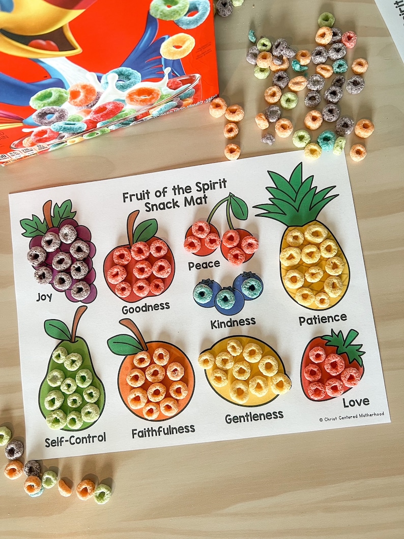 Fruit of the Spirit Snack Mat & Coloring Page, English and Spanish - Etsy