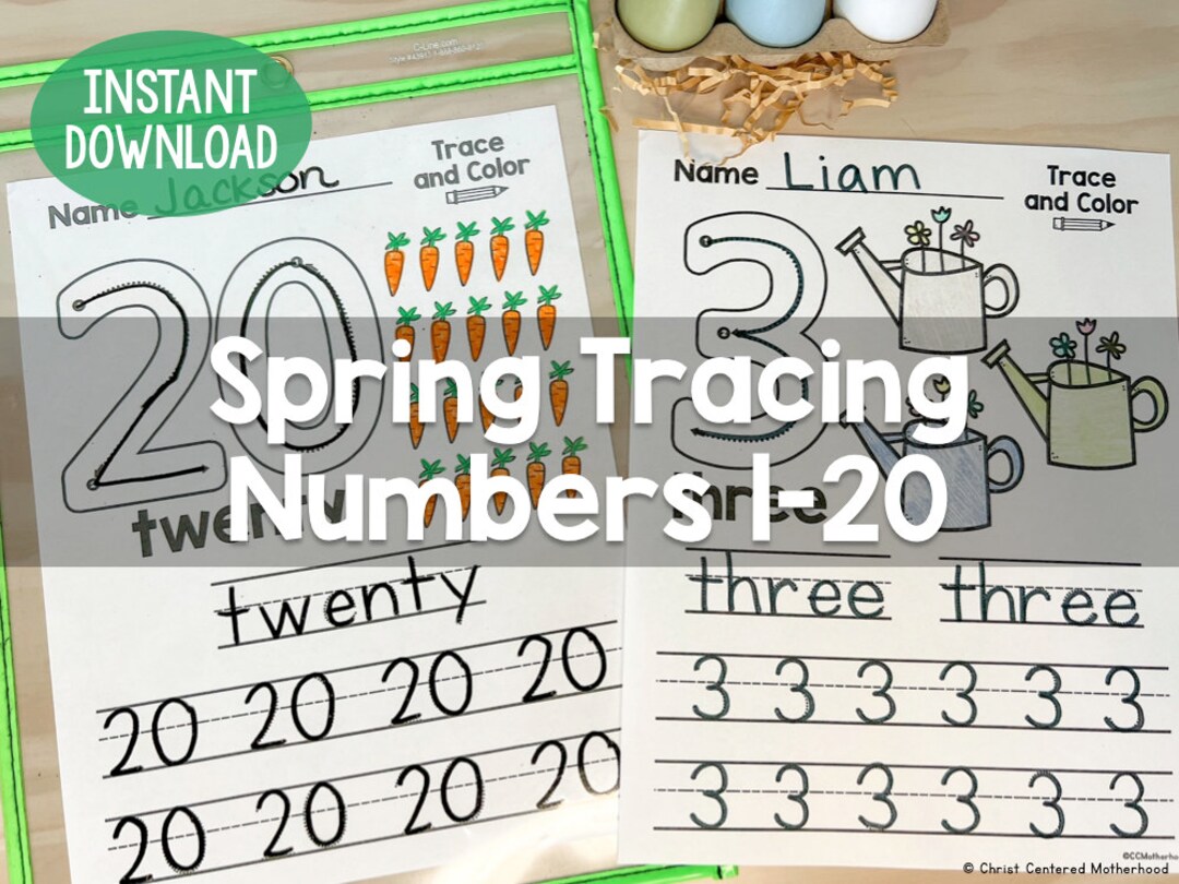 Spring Number Tracing and Coloring Pages - Etsy