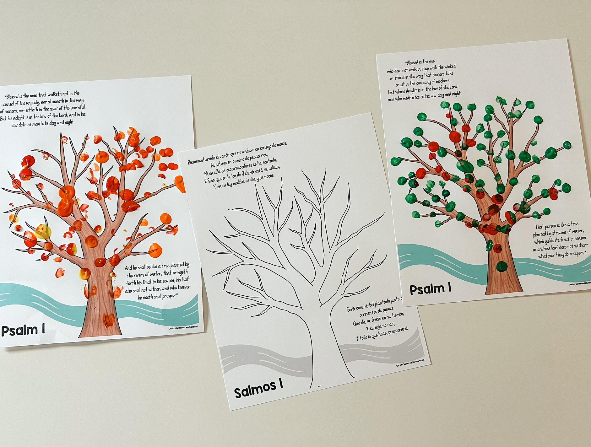 Tree Fingerprint Craft for Psalm 1 Sunday School English & Spanish NIV ...