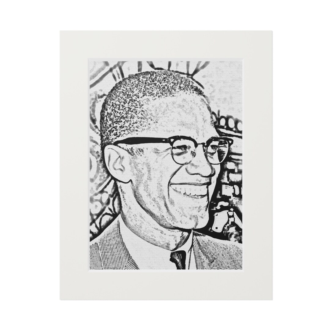Black History Malcolm X B&W Sketched Art Print , Malcolm X Art Print ...