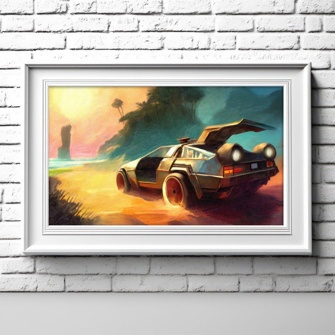 Wall Art: Back to the Sunset A Delorean on the Beach of Time - Etsy