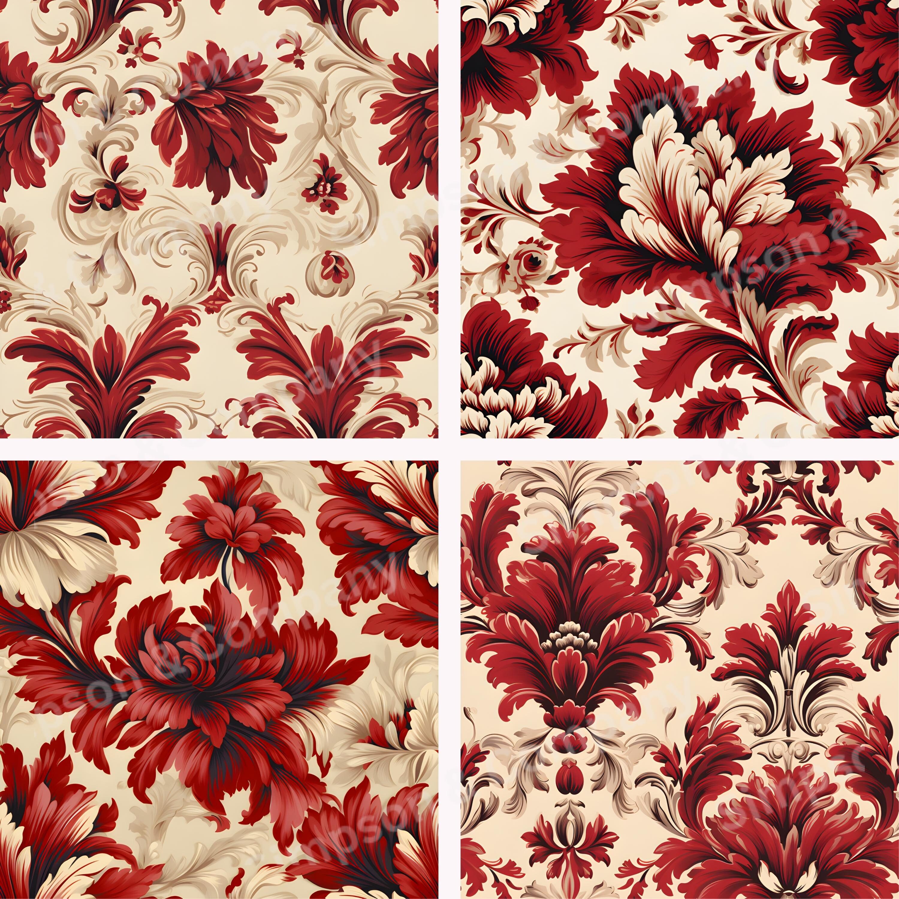 20 Red Damask Digital Paper, Victorian Digital Paper Pack, JPEG, 12 X ...