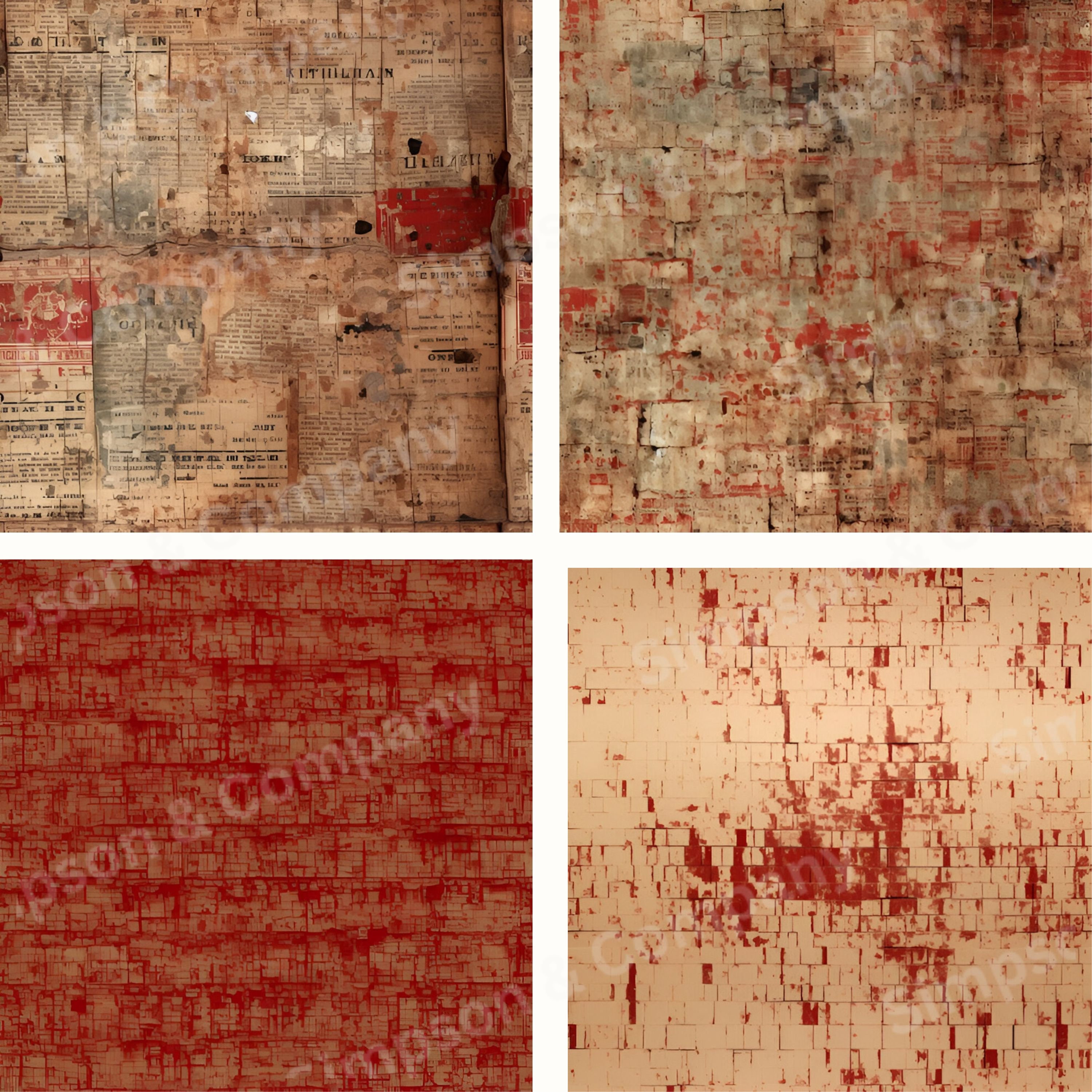 20 Red Junk Journal Pages Seamless Digital Paper, JPEG, 12 X 12 ...