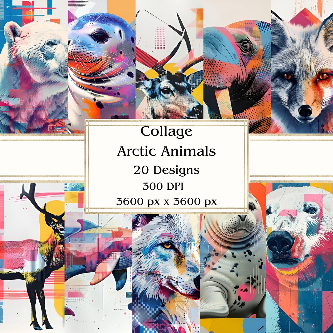 20 Collage Arctic Animals Digital Paper, JPEG, 12" X 12", Scrapbook ...
